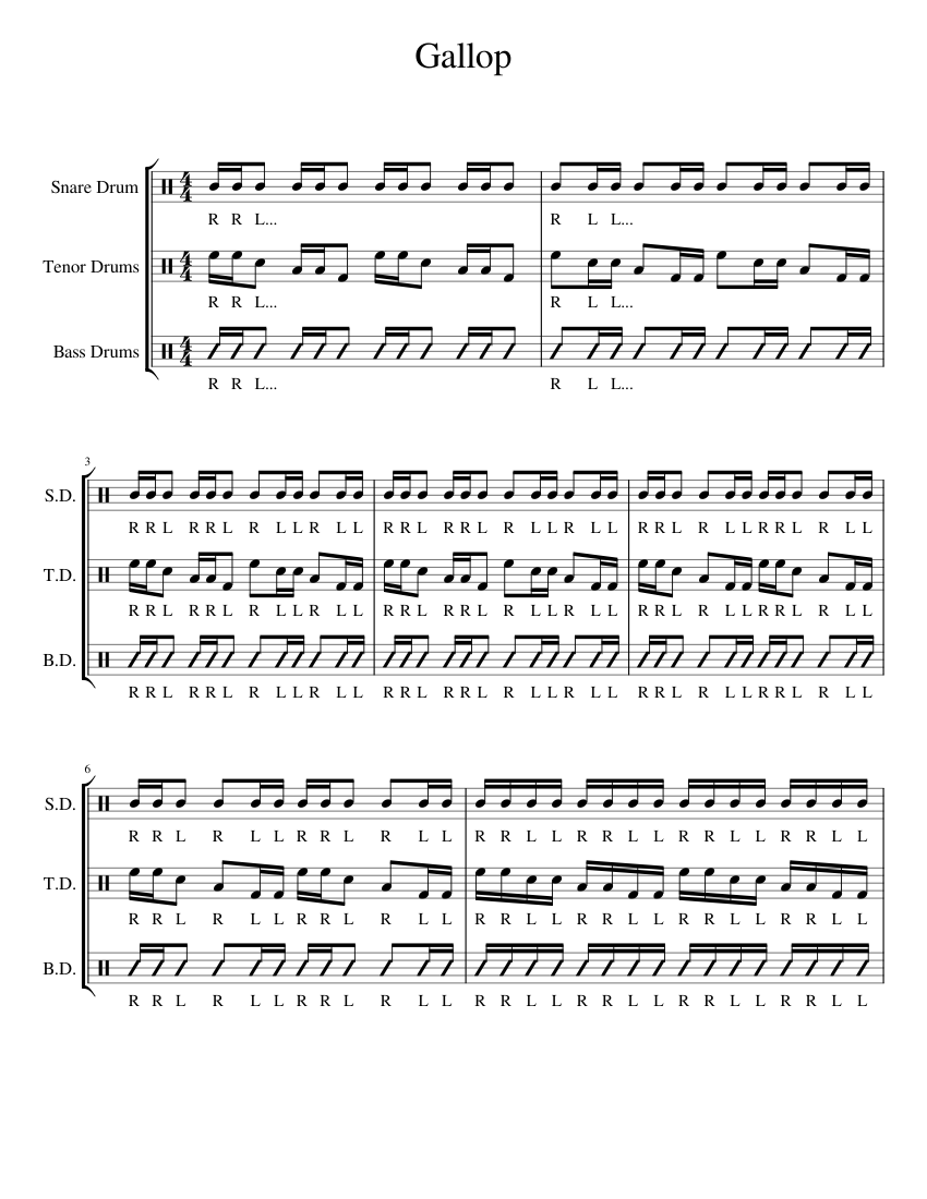 Gallop Sheet music for Snare drum, Tenor drum, Bass drum (Percussion ...