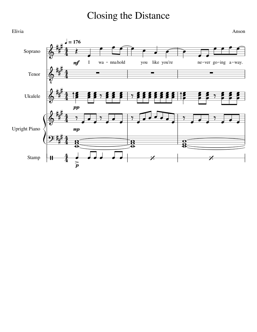 Closing the Distance Sheet Music for Piano, Soprano, Tenor, Ukulele ...