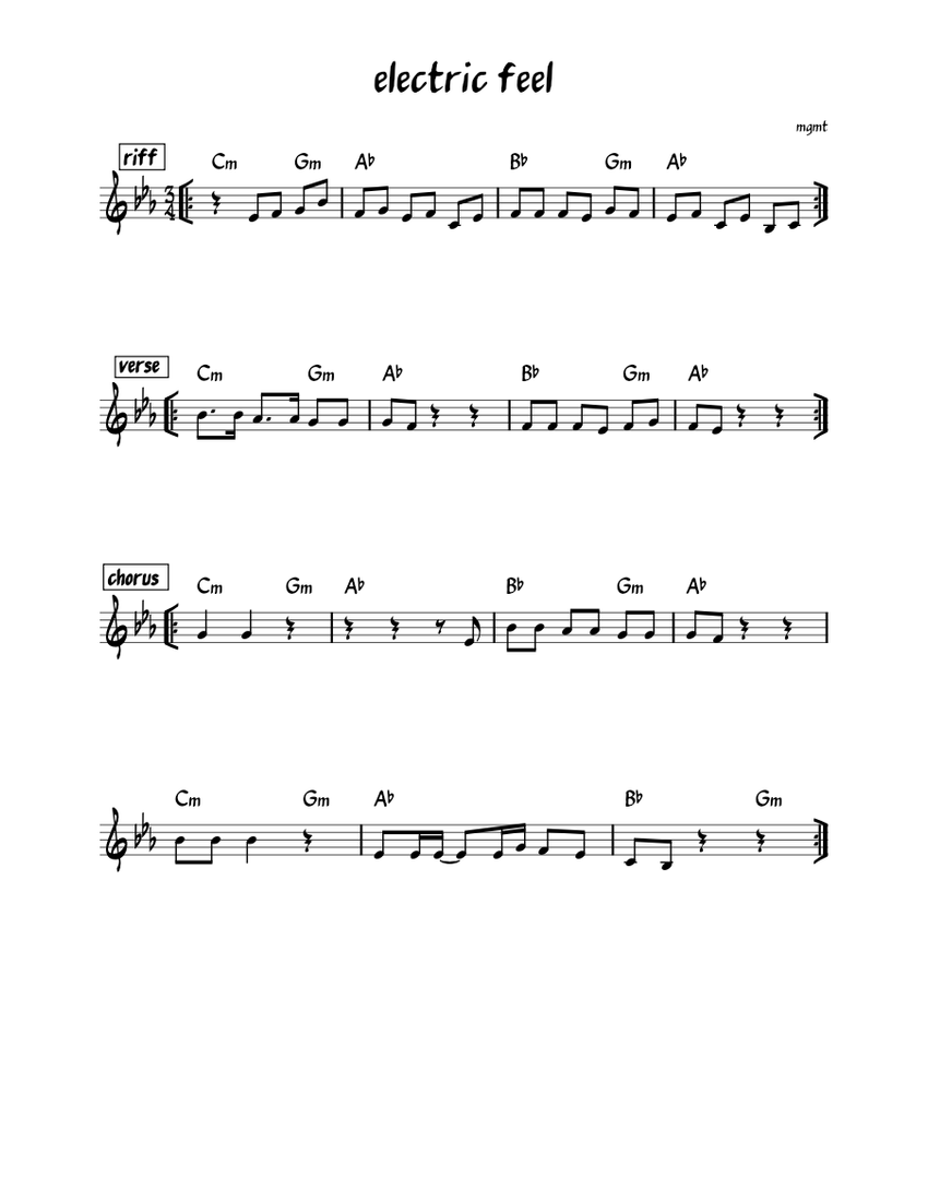 Electric feel – MGMT Sheet Music for Piano (Solo) Easy | MuseScore.com