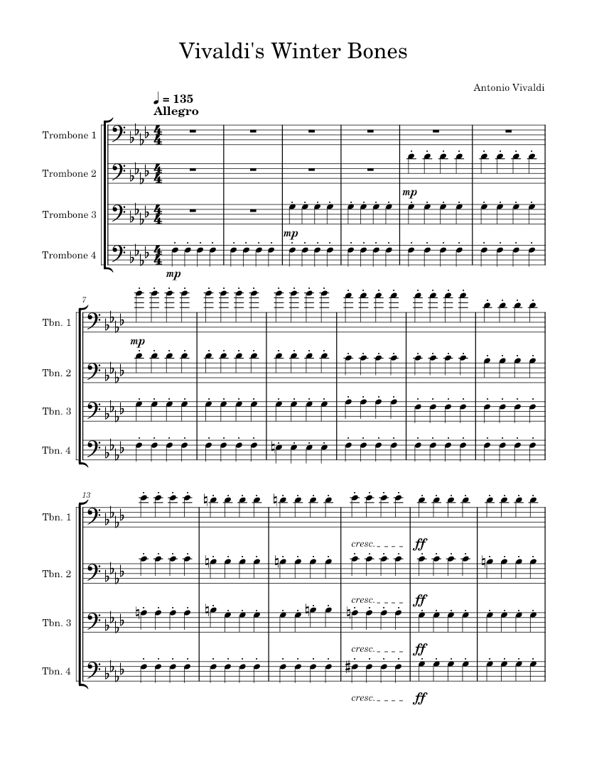 The four seasons - winter – Antonio Vivaldi Sheet Music for Trombone ...