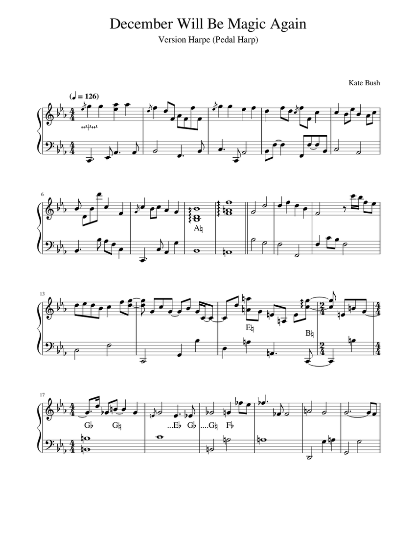 December will be magic again – Kate Bush - Pedal Harp Sheet music for ...