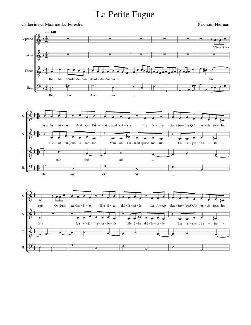 La Petite Fugue Sheet music for Soprano, Alto, Tenor, Bass voice (SATB ...