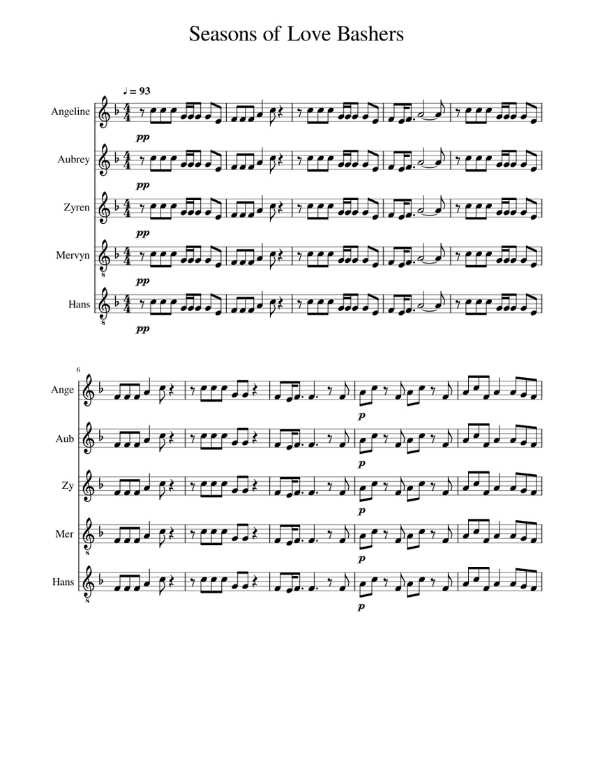 Seasons of Love Bashers Sheet music for Soprano, Tenor (Choral ...