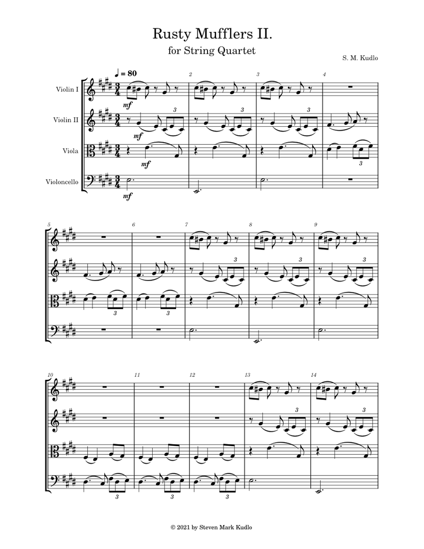 Rusty Mufflers II. - Steven Kudlo Sheet music for Violin, Viola, Cello ...