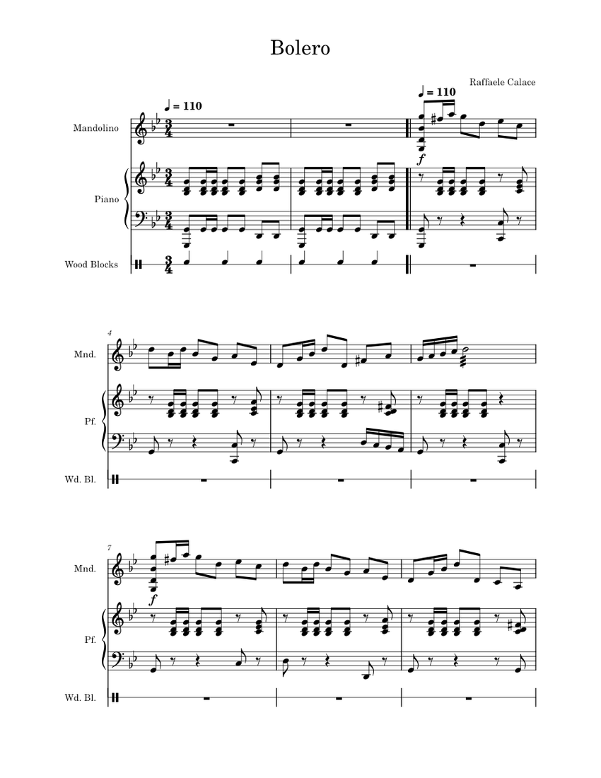 Bolero – Raffaele Calace Sheet Music for Piano, Mandolin, Woodblock (Mixed Duet) | MuseScore.com