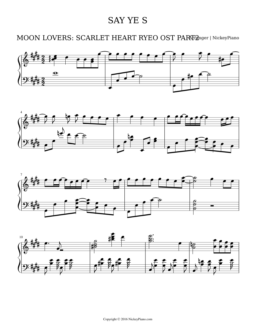 SAY YES Sheet Music for Piano (Solo) | MuseScore.com