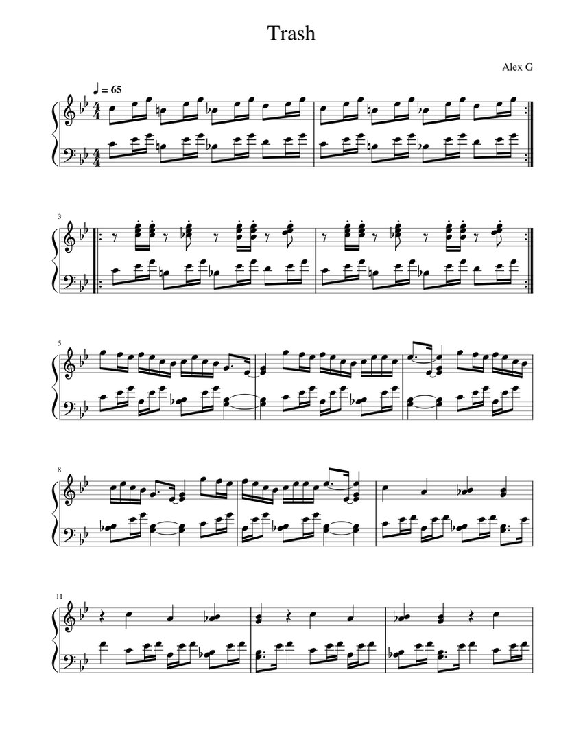 Trash – Alex G Sheet Music for Piano (Solo) | MuseScore.com