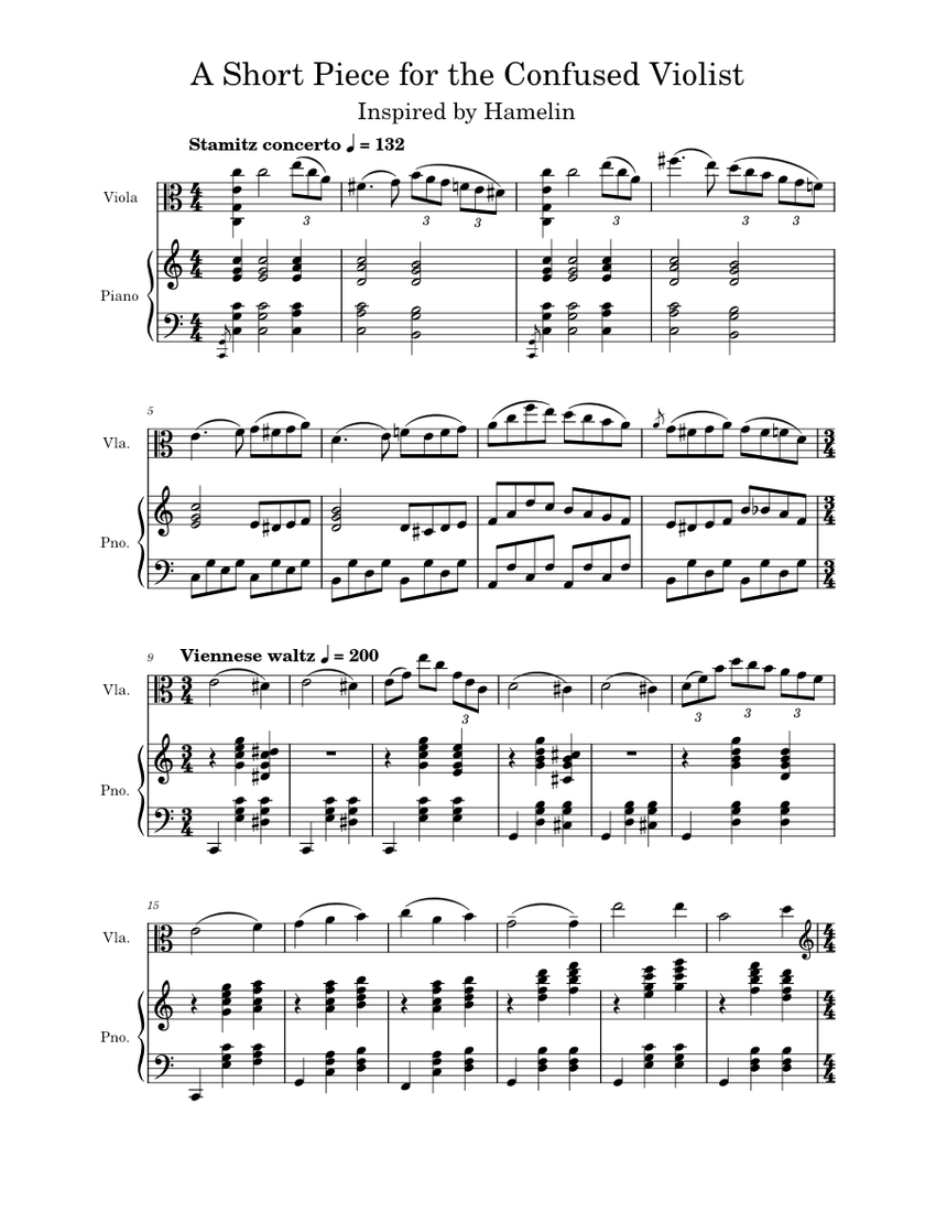A Short Piece for the Confused Violist Sheet Music for Piano, Viola ...