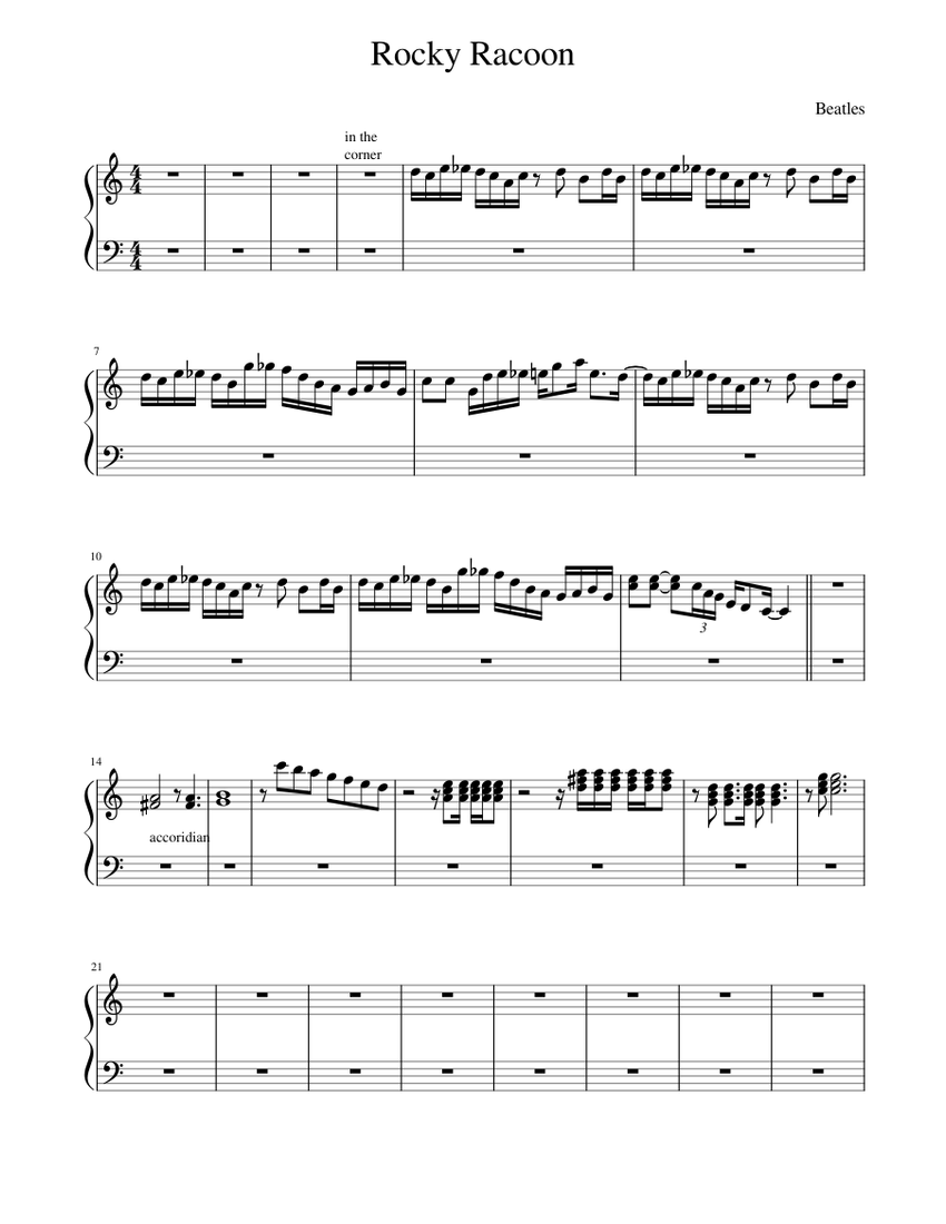 Rocky_Racoon Sheet music for Piano (Solo) Easy | Musescore.com