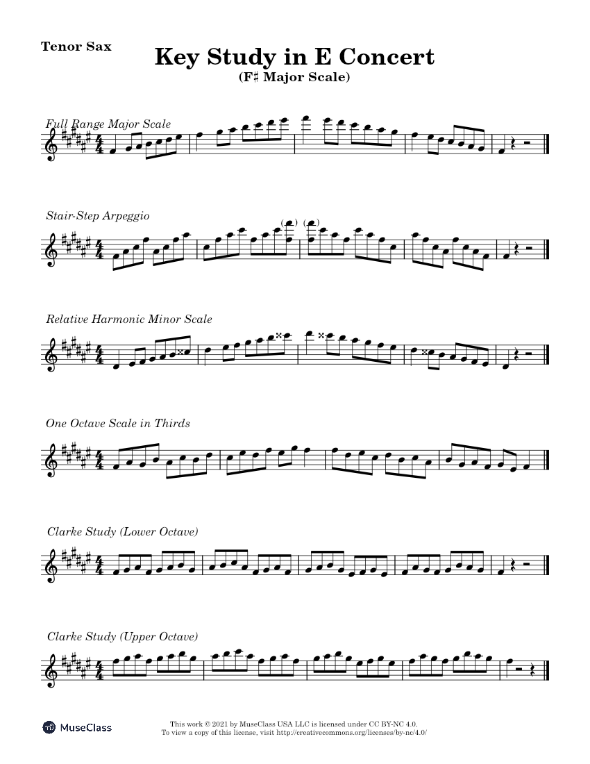 Key Study in F# Major for Tenor Sax Sheet Music for Saxophone tenor ...