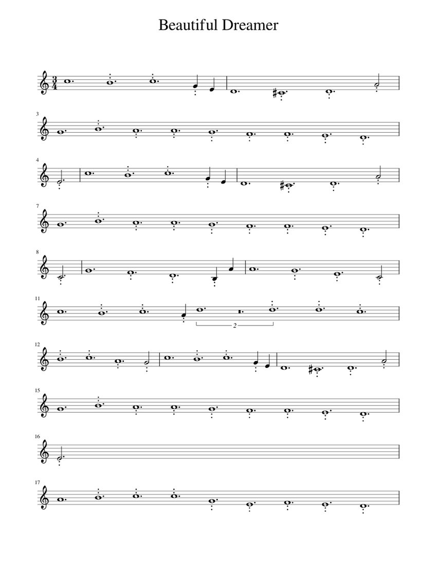 Beautiful Dreamer Sheet Music for Piano (Solo) Easy | MuseScore.com