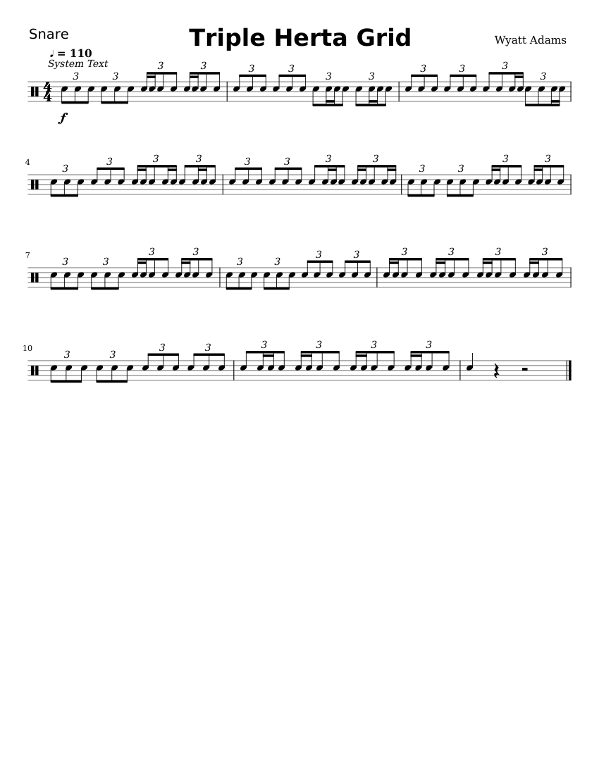 Triplet Herta Grid Sheet Music for Snare drum (Solo) | MuseScore.com