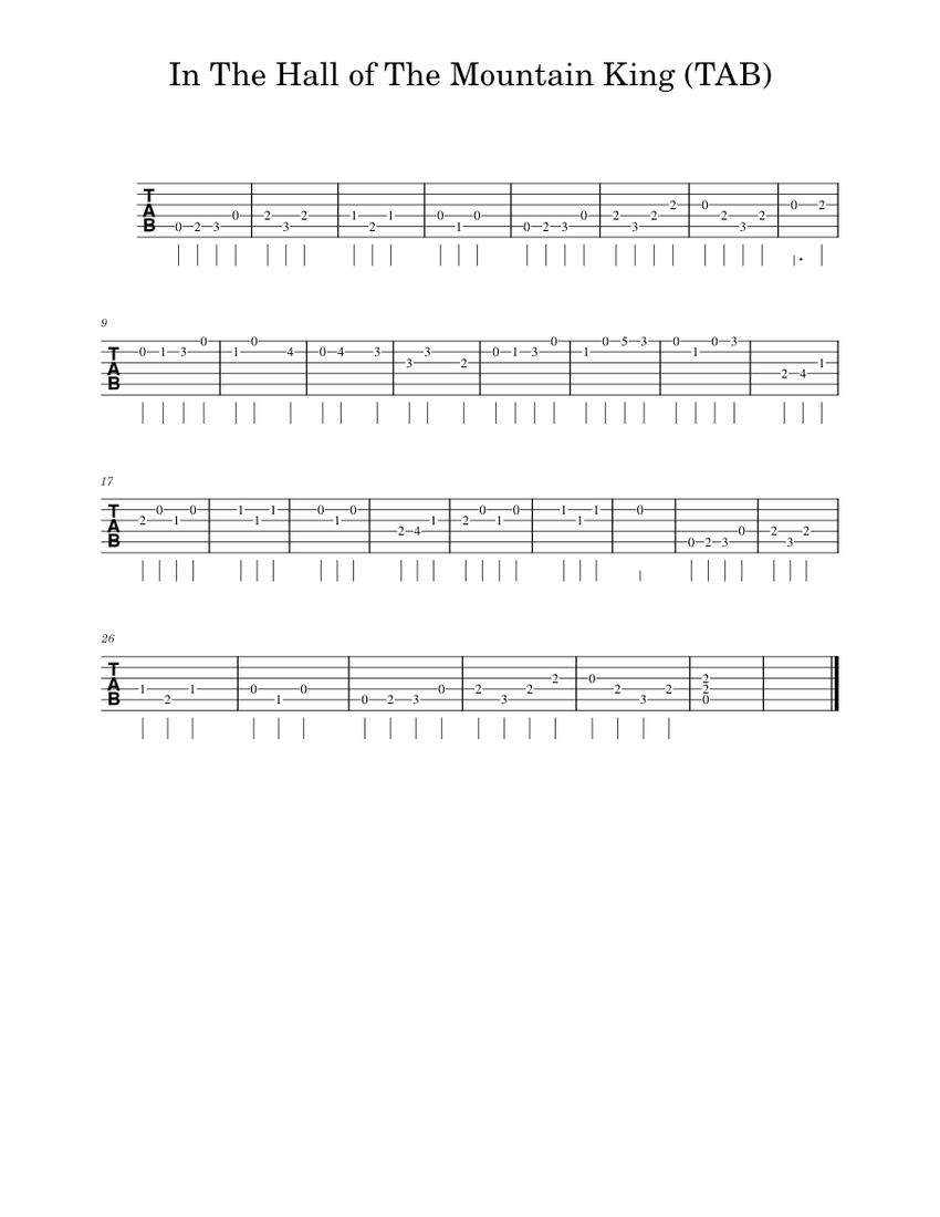 In The Hall of The Mountain King – Edvard Grieg [TAB] Sheet Music for ...