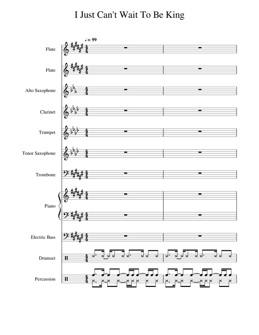 I Just Can't Wait To Be King Sheet Music for Piano, Trombone, Flute ...