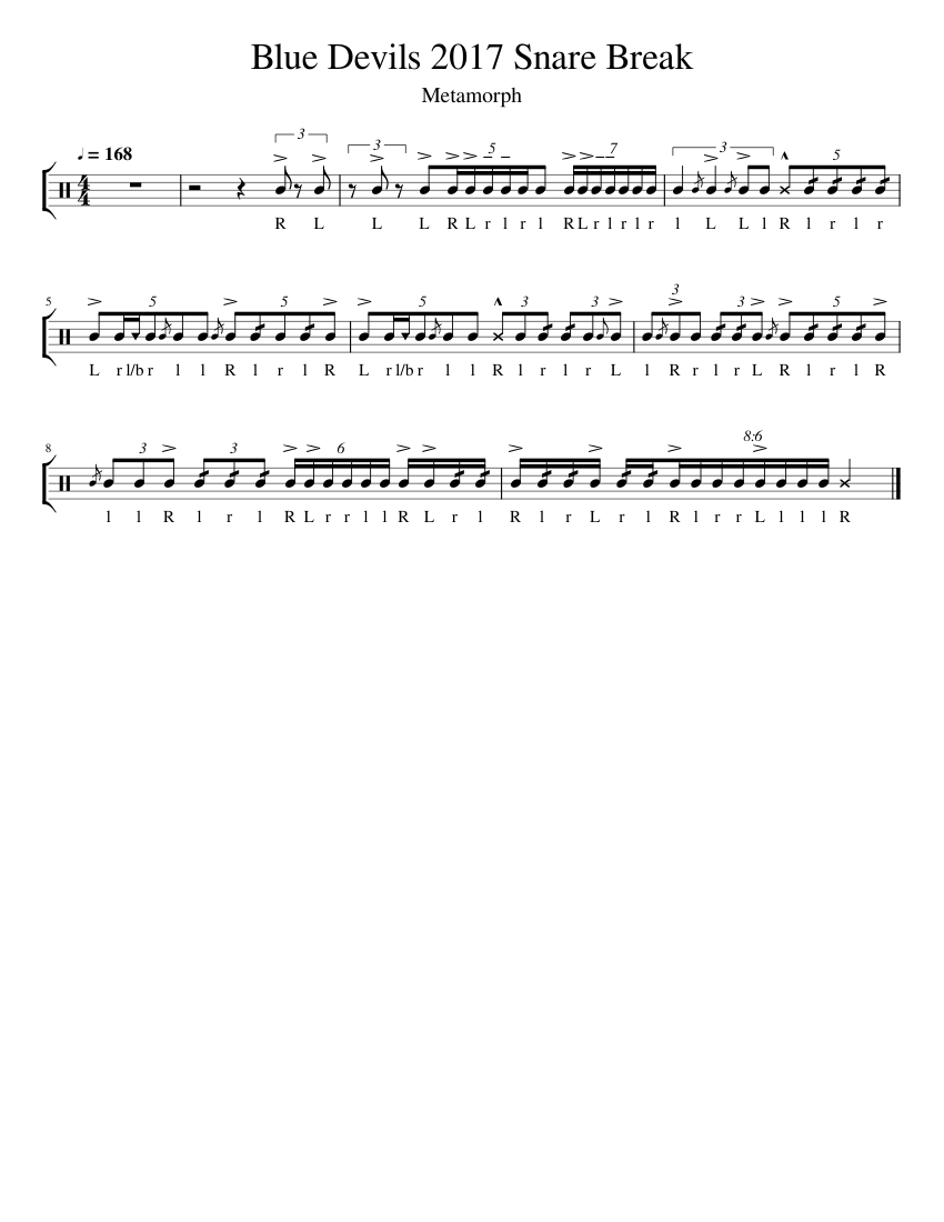 Blue Devils 2017 Snare Break Sheet Music for Snare drum (Solo ...