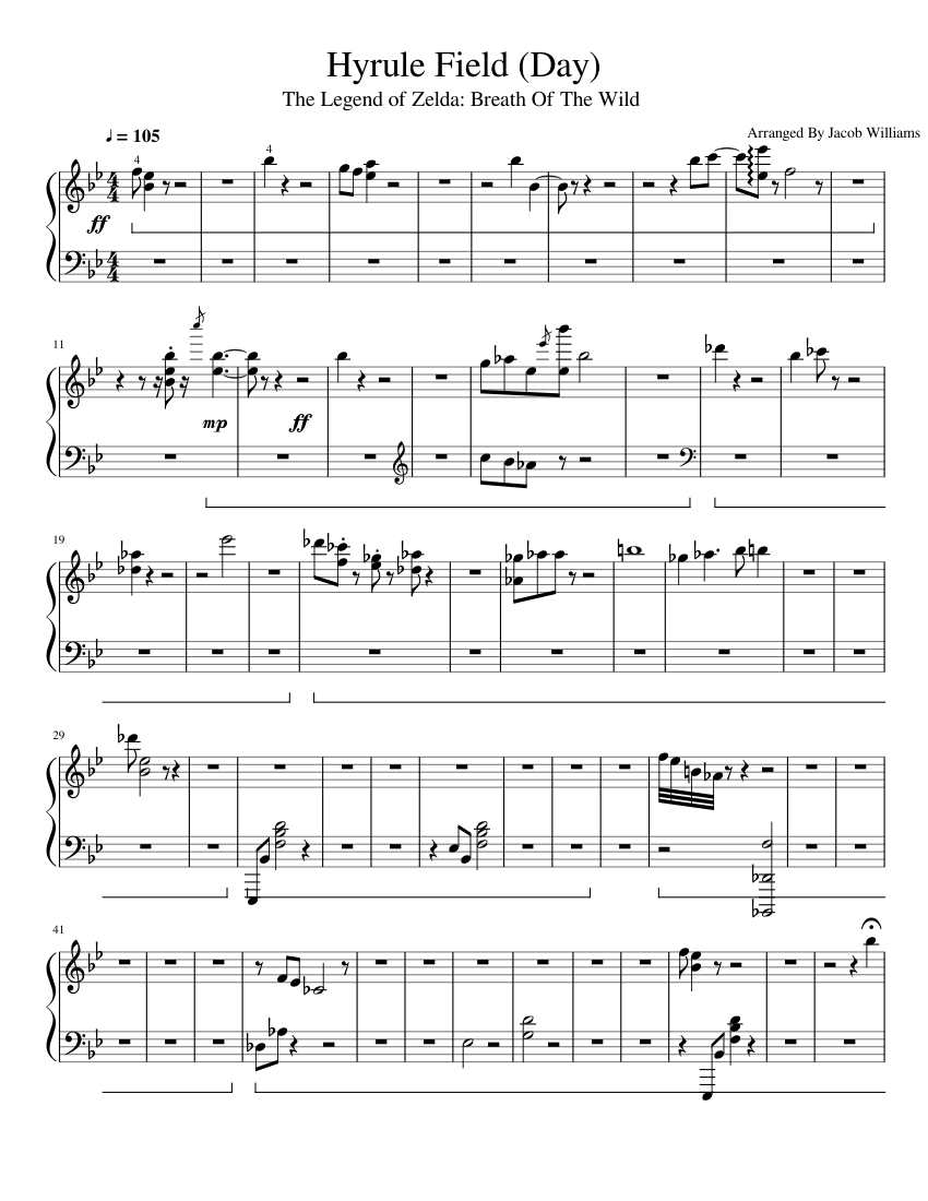 Hyrule Field (Day): The Legend Of Zelda: Breath Of The Wild Sheet Music for Piano (Solo) Easy ...