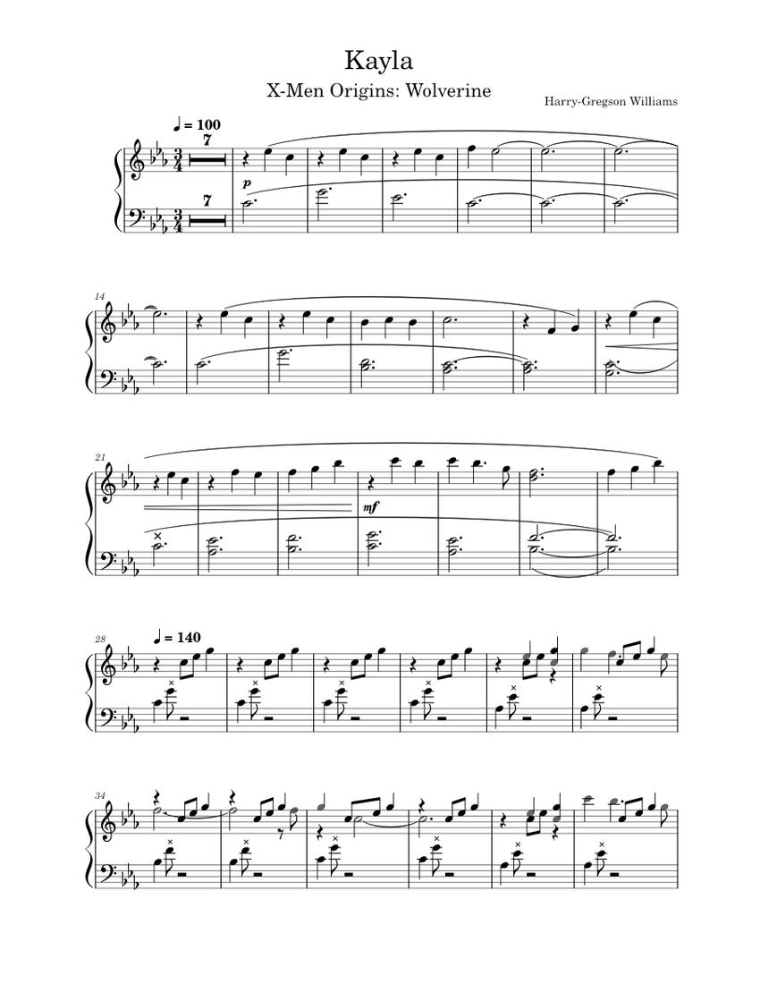Kayla, X-Men Origins: Wolverine Sheet music for Piano (Solo) Easy ...