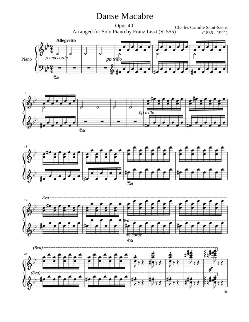 Danse Macabre - Camille Saint-Saëns (Liszt) Sheet Music for Piano (Solo ...