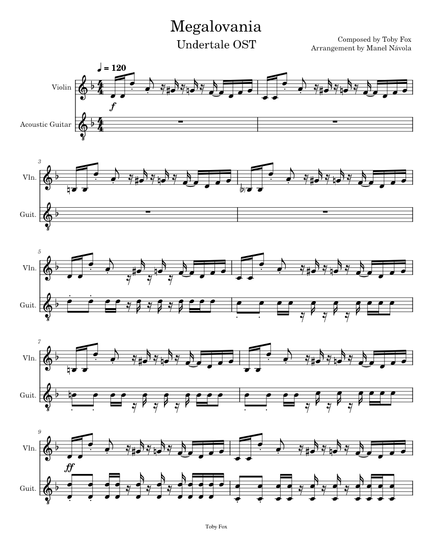 Megalovania Sheet music for Violin, Guitar (String Duet) | Musescore.com
