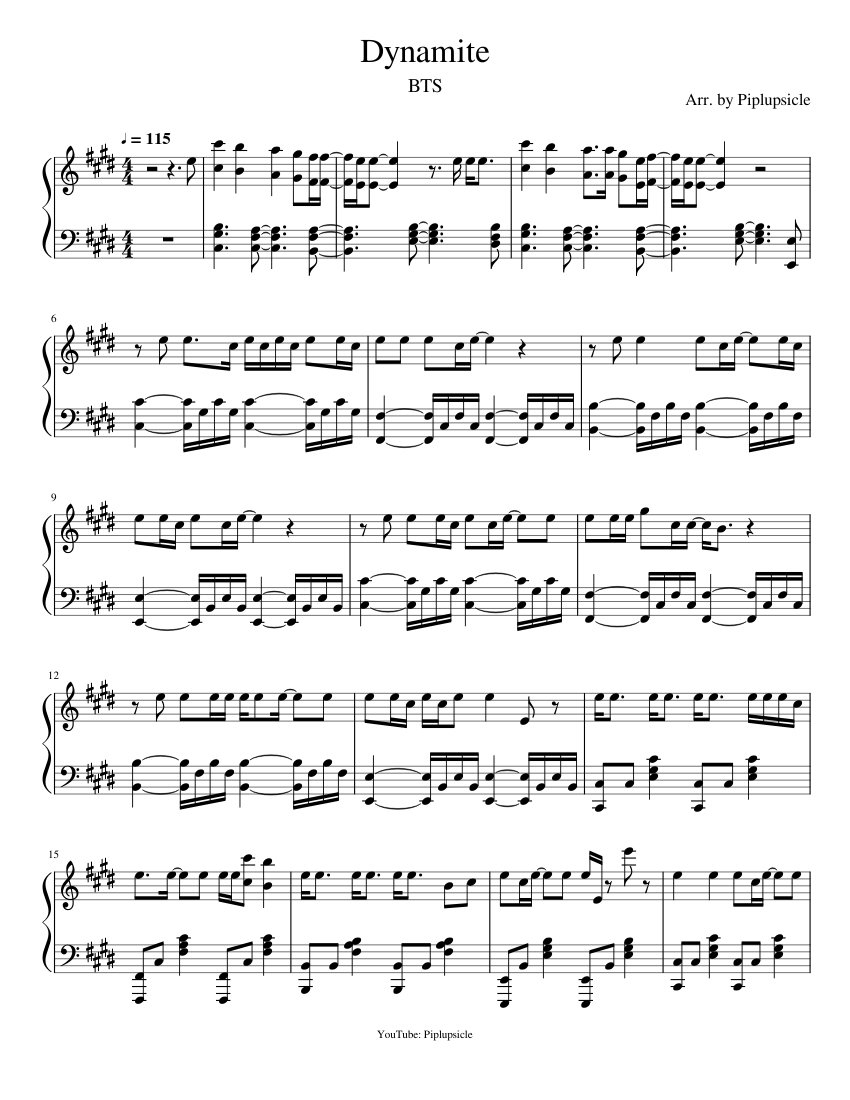 BTS - Dynamite Sheet Music for Piano (Solo) | MuseScore.com