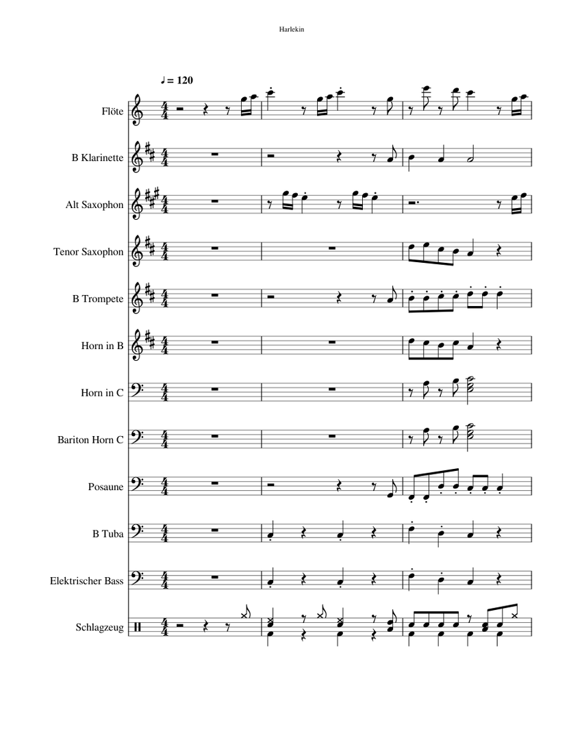 Harlekin Sheet music for Trombone, Tuba, Flute, Clarinet in b-flat ...