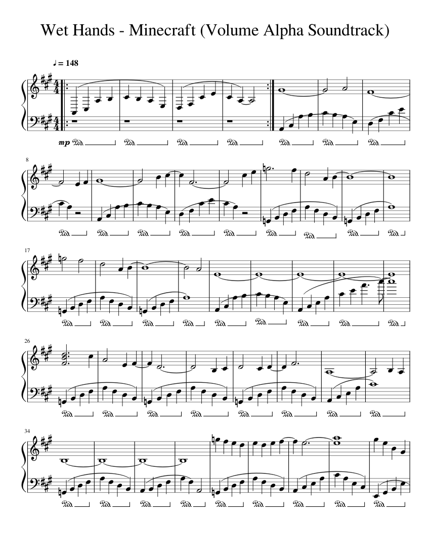 Wet Hands - Minecraft (Volume Alpha Soundtrack) Sheet music for Piano ...