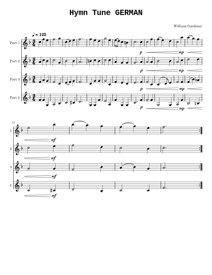 Hymn Tune GERMAN Sheet Music for Baritone horn (Brass Quartet ...