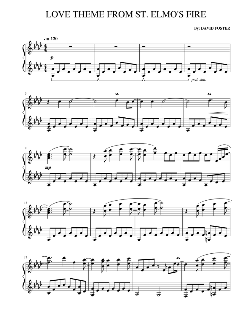 Love Theme from St Elmo's Fire Sheet music for Piano (Solo) | Musescore.com