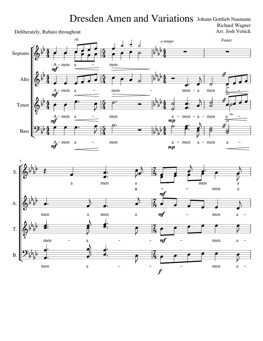 Dresden Amen and Variations Sheet Music for Soprano, Alto, Tenor, Bass ...