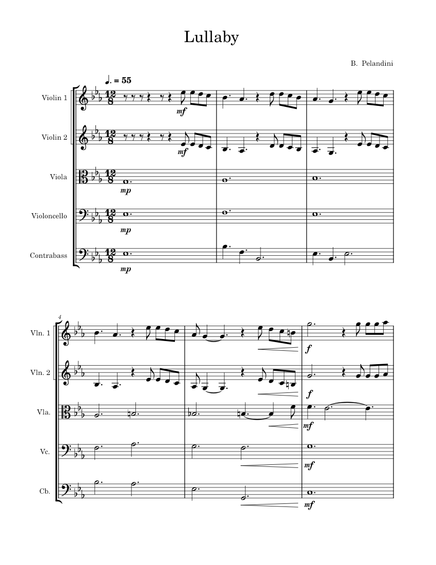Lullaby Sheet music for Contrabass, Violin, Viola, Cello (Chamber ...