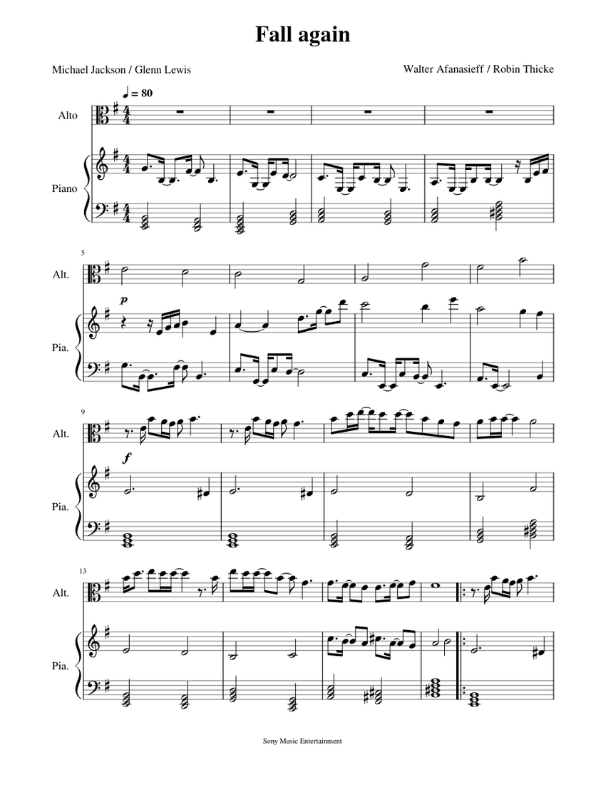 Fall again – Michael Jackson Sheet Music for Piano, Viola (Solo ...