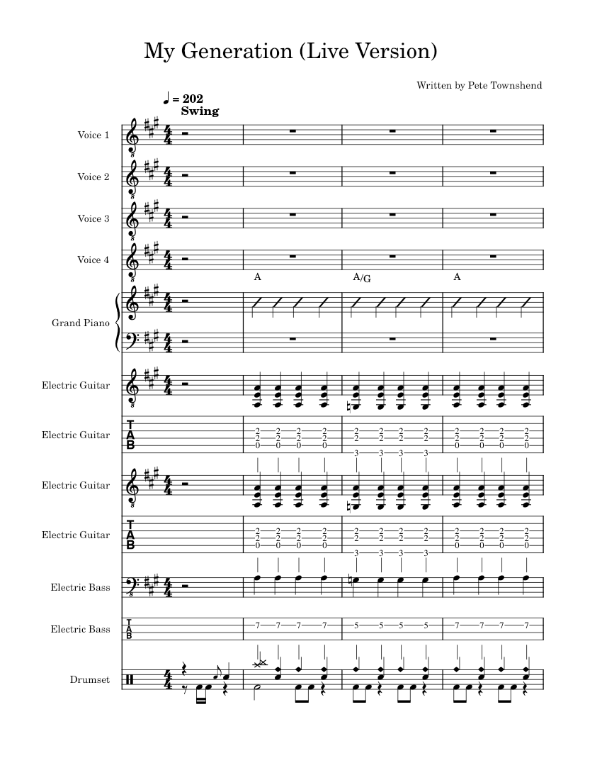 My Generation (Live Version) – The Who Sheet Music for Piano, Vocals ...