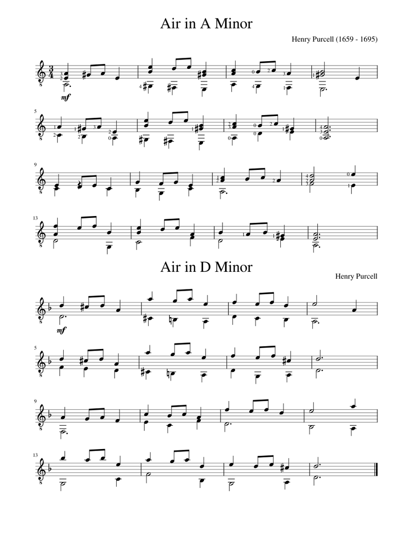 Henry_Purcell_-_Air_in_A_and_D_Minor Sheet music for Guitar (Solo ...