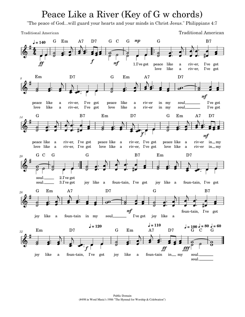Peace Like a River Sheet Music with Chords for Bouzouki (Solo ...