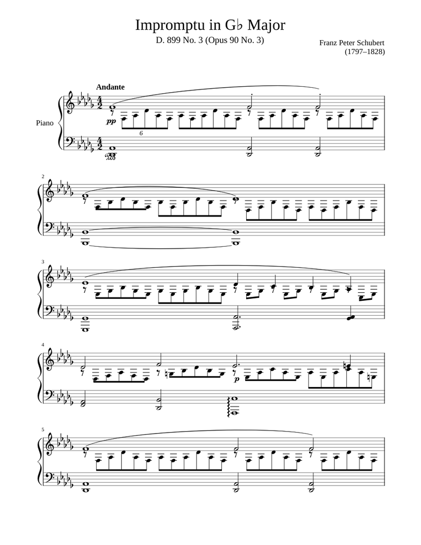 Impromptu D. 899 No. 3 in D flat Major Sheet music for Piano (Solo ...