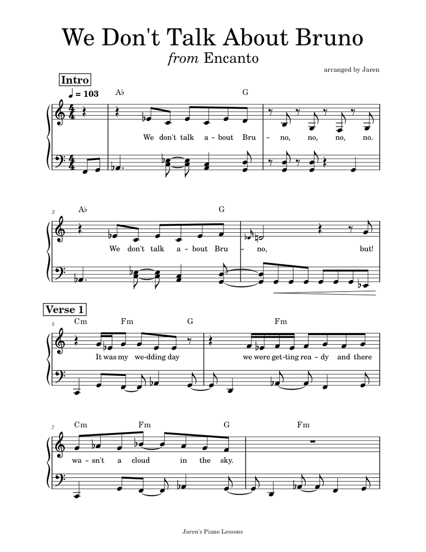 We Don't Talk About Bruno (Easy, Abridged) Sheet Music with Chords for ...