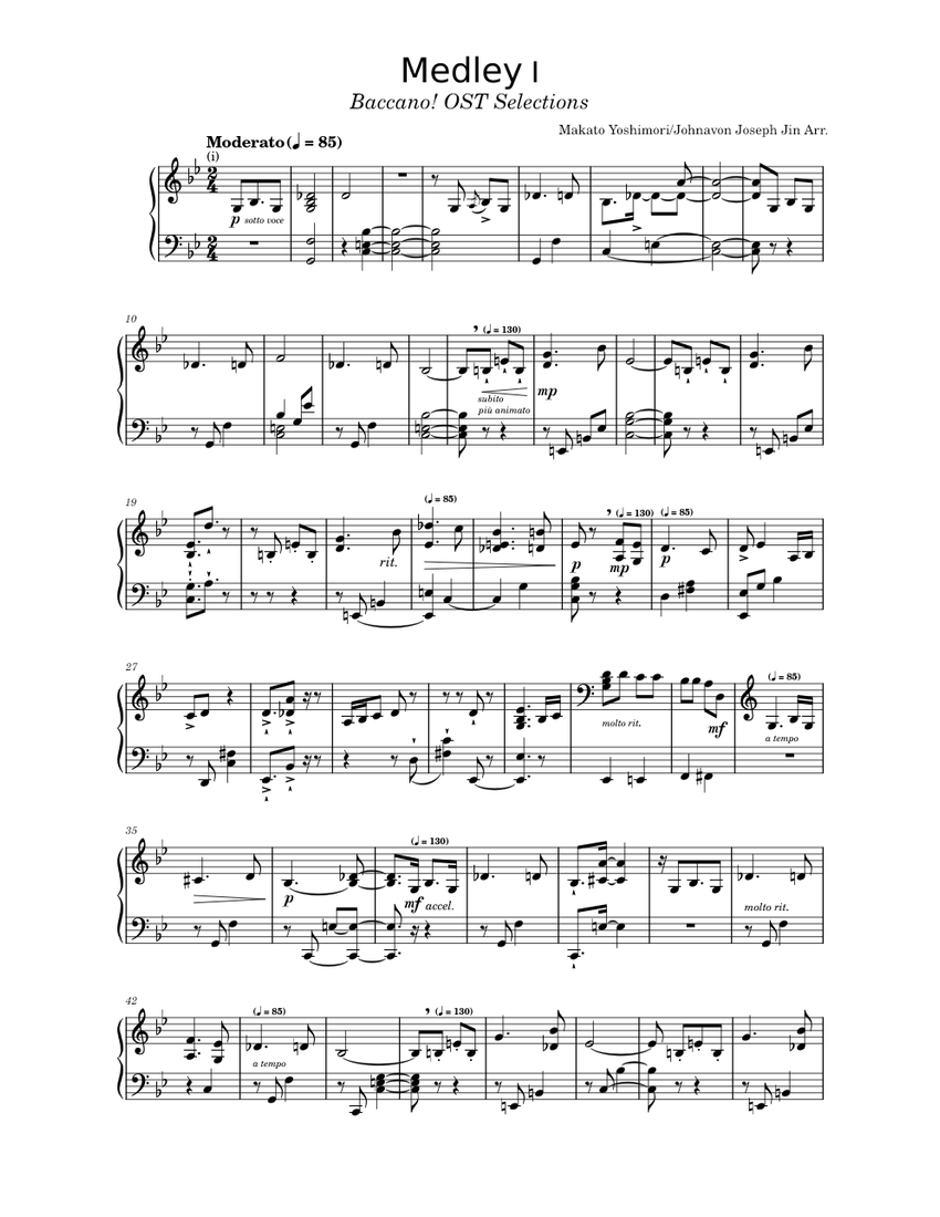 Baccano OST ~ Spiral Melodies – Makato Yoshimori Medley I Sheet Music ...