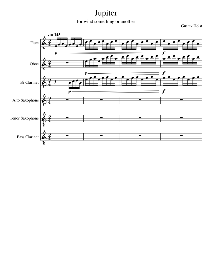 Jupiter Sheet music for Flute, Oboe, Clarinet in b-flat, Clarinet bass ...