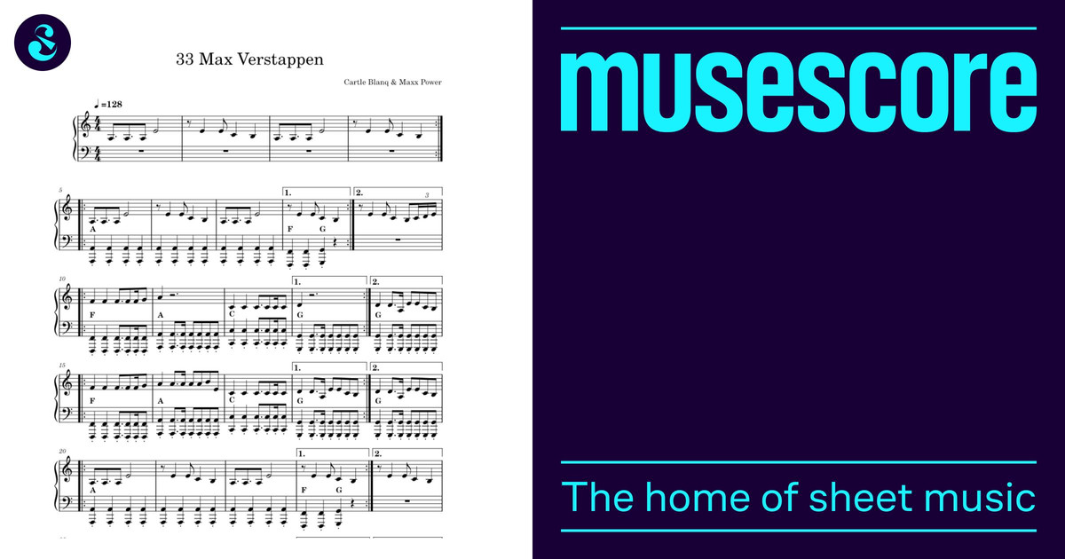 33 Max Verstappen – Cartle Blanq & Maxx Power Sheet music for Piano ...