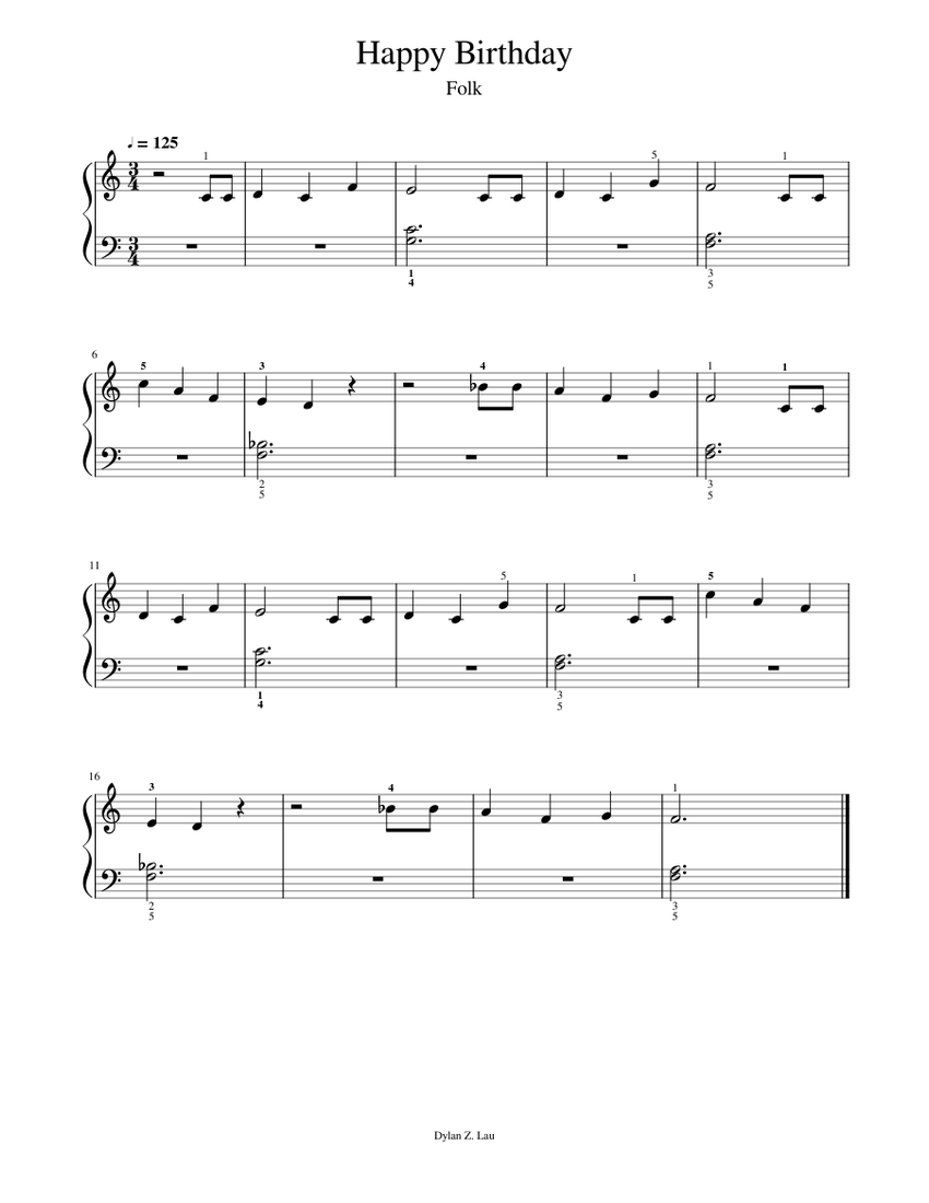Happy Birthday Sheet Music for Piano (Solo) Easy | MuseScore.com