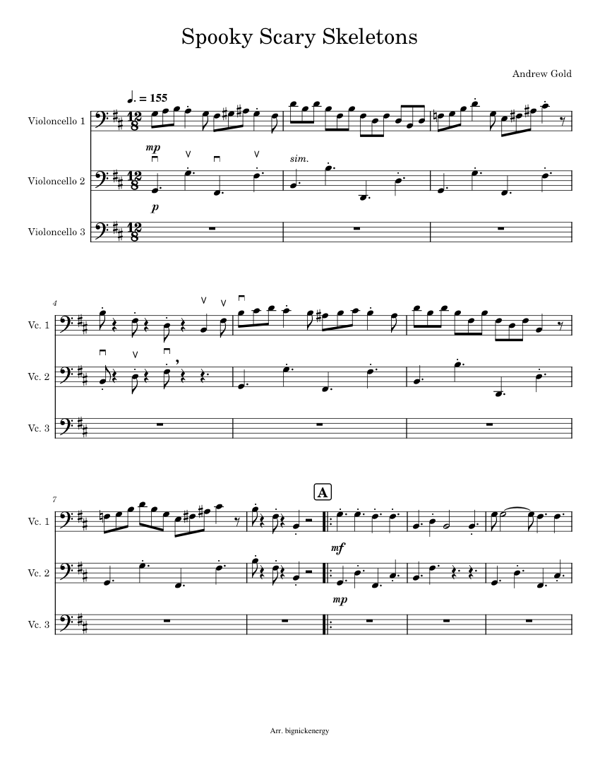 Spooky Scary Skeletons Sheet music for Cello (String Trio) | Musescore.com