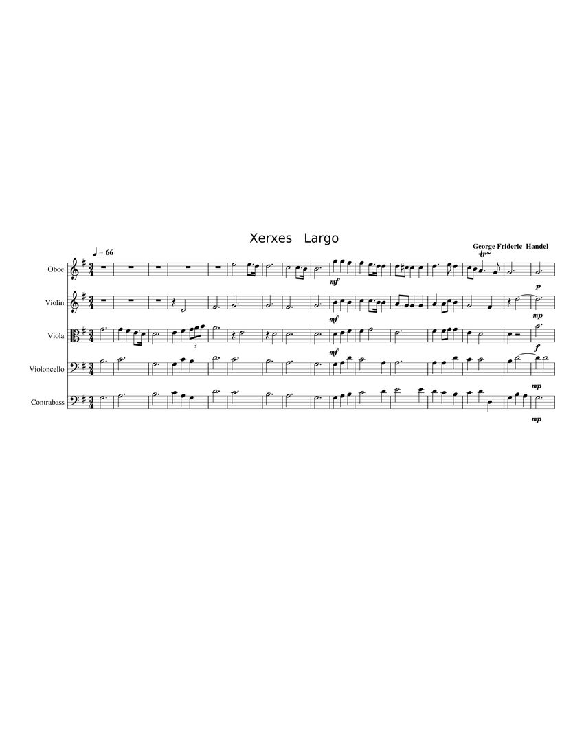 Largo from 'Xerxes' – Georg Friedrich Händel Xerxes Largo Sheet music ...