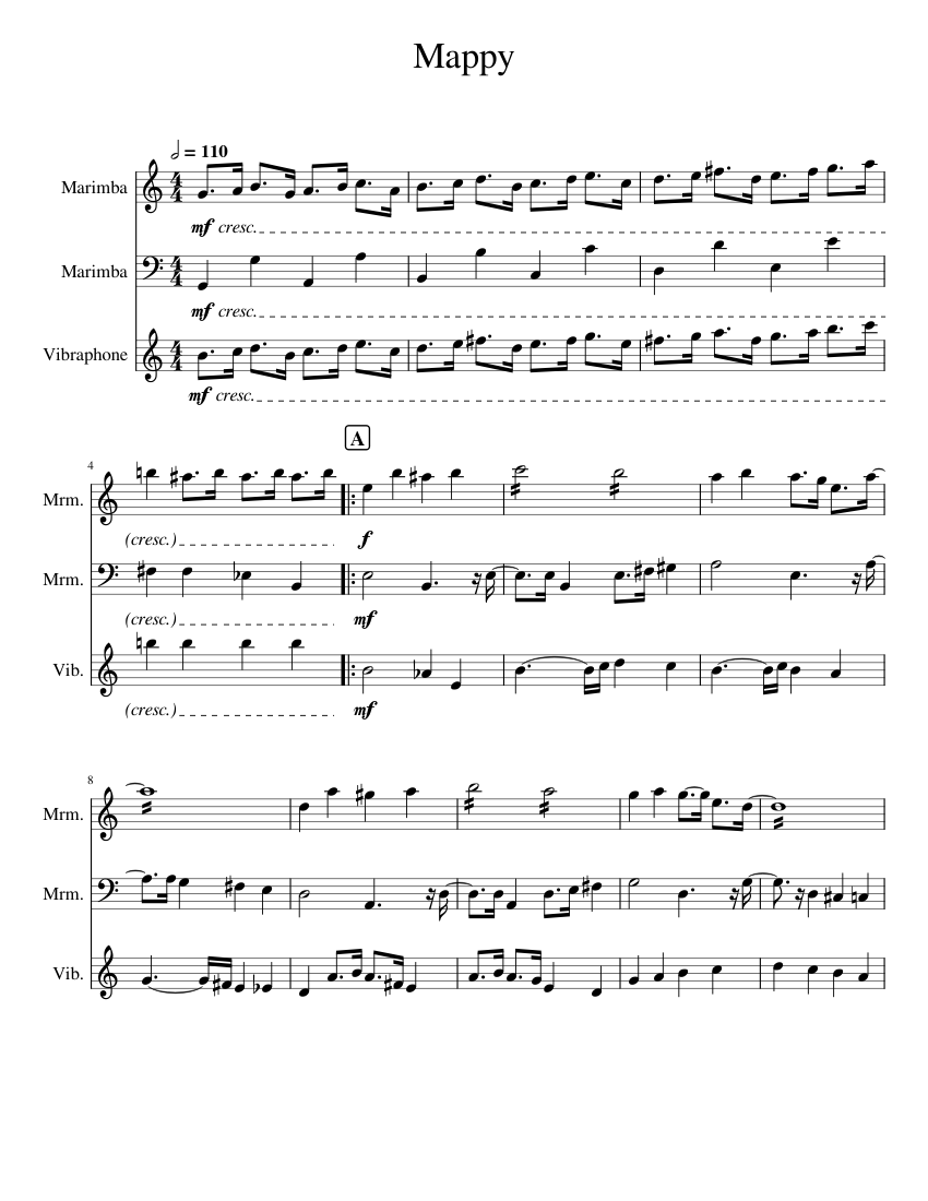 Mappy - Main Theme Sheet Music for Vibraphone, Marimba (Percussion Trio ...