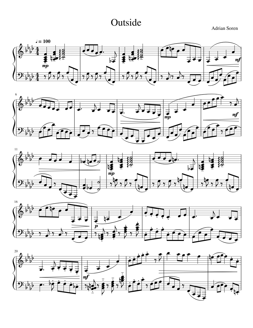 Outside Sheet music for Piano (Solo) | Musescore.com