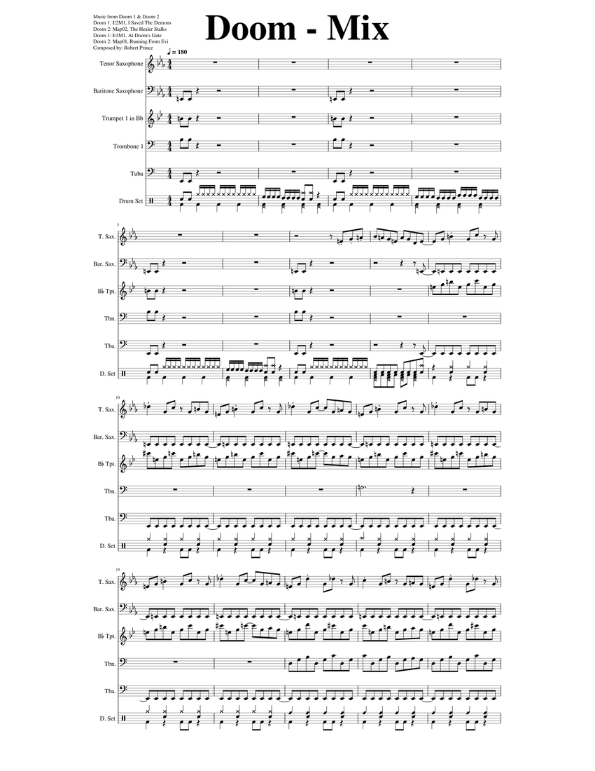 Doom - Mix Sheet music for Trombone, Tuba, Saxophone alto, Saxophone ...