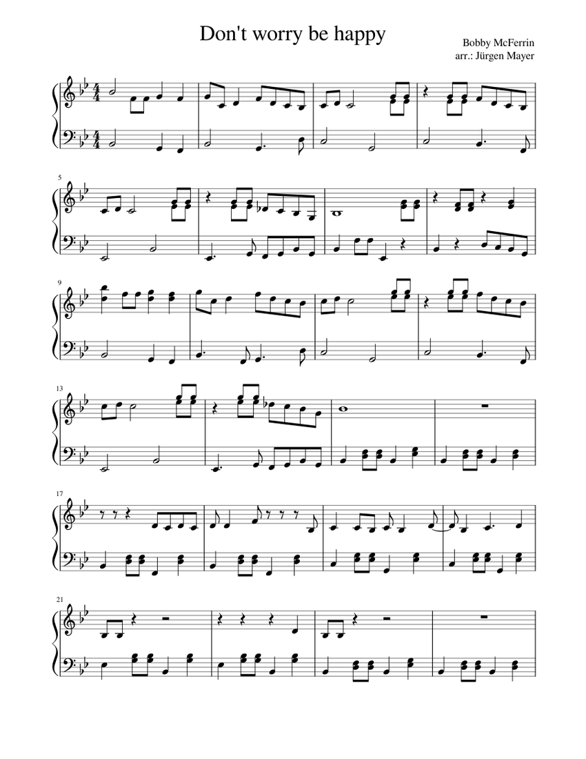 Don't worry, be happy – Bobby McFerrin Sheet Music for Piano (Solo ...