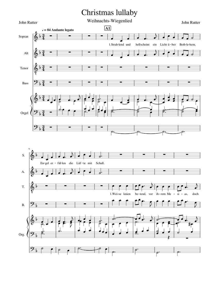 Christmas lullaby Sheet Music for Soprano, Alto, Tenor, Bass voice ...