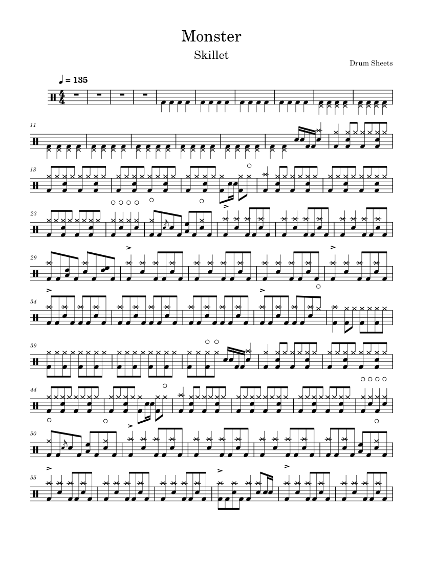 Monster – Skillet Sheet Music for Drum group (Solo) | MuseScore.com