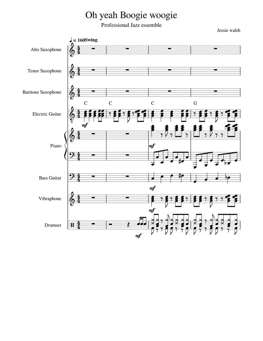 Oh yeah Boogie woogie Sheet Music with Chords for Piano, Saxophone alto ...