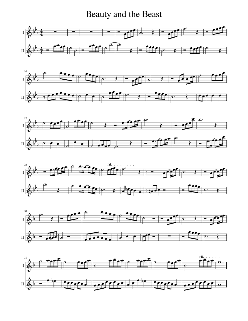 Beauty and the Beast Sheet Music for Flute (Woodwind Duet) | MuseScore.com